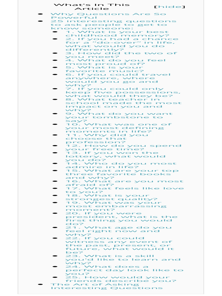 25 Engaging Questions to Ask Anyone | PDF | Conversation | Social ...