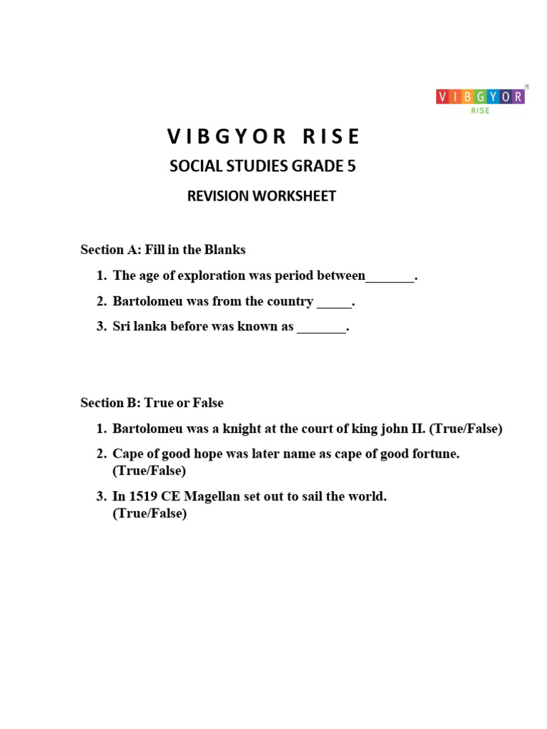 Grade5 - SST - Chapter 11 - New Revision Worksheet | PDF