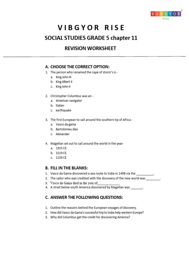Age of Exploration: Grade 5 Worksheet | PDF