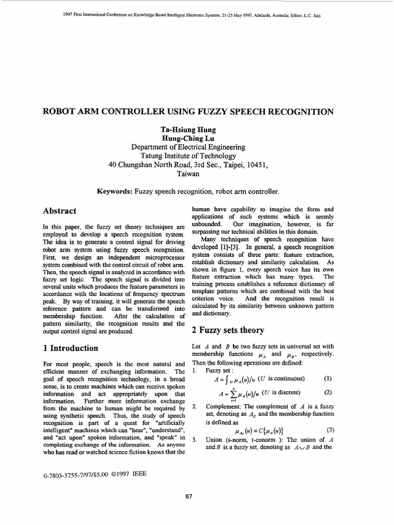 Robot Arm Controller Using Fuzzy Speech Recognition | PDF | Applied Mathematics | Computer ...