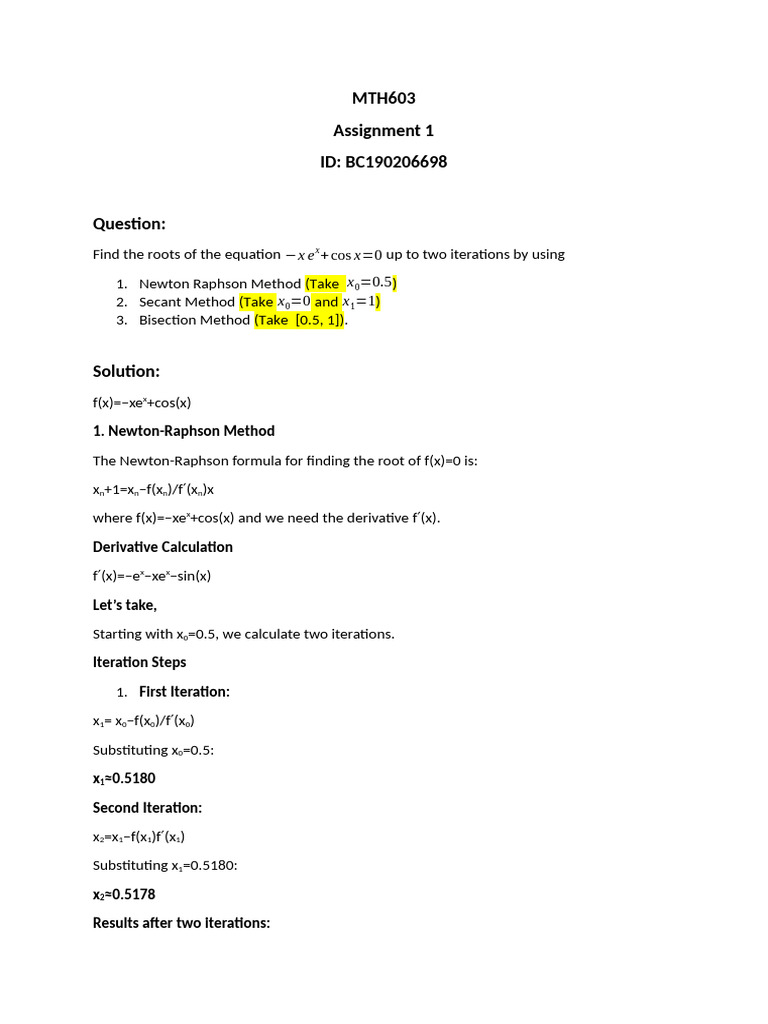 MTH603 BC190206698 Assignment 1 | PDF