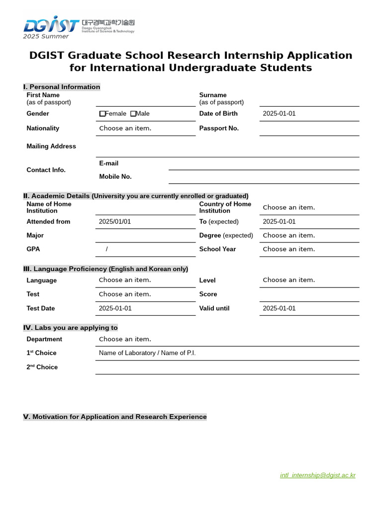 02.DGIST Graduate School Research Internship Application | PDF