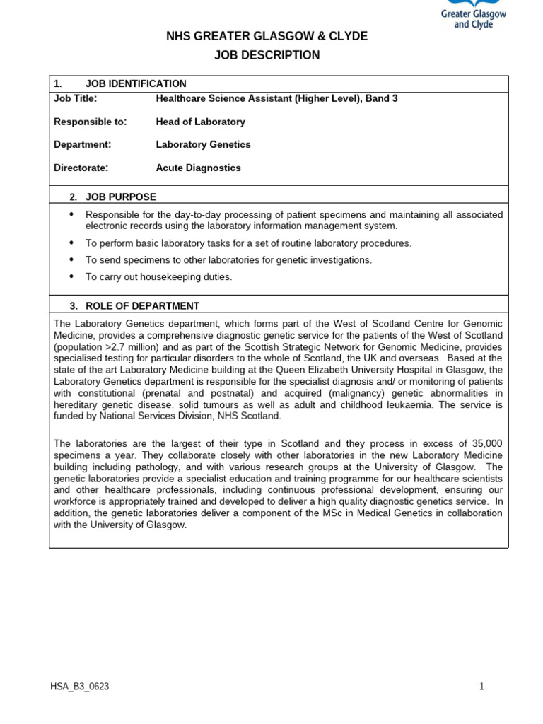 GGC 209200 Job Description | PDF | Health Care | Laboratories