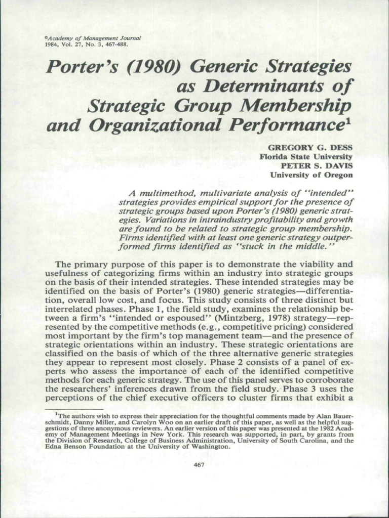 Making Strategic Groups Based On Porter Generic Strategies | PDF ...