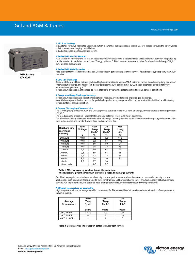 Victron AGM Battery Specifications | PDF | Energy Storage | Galvanic Cells