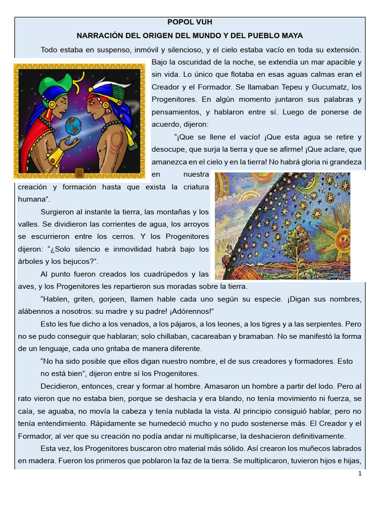 Lit. Popol Vuh - Génesis-A Las Puertas Del Olimpo - 4to Año | PDF