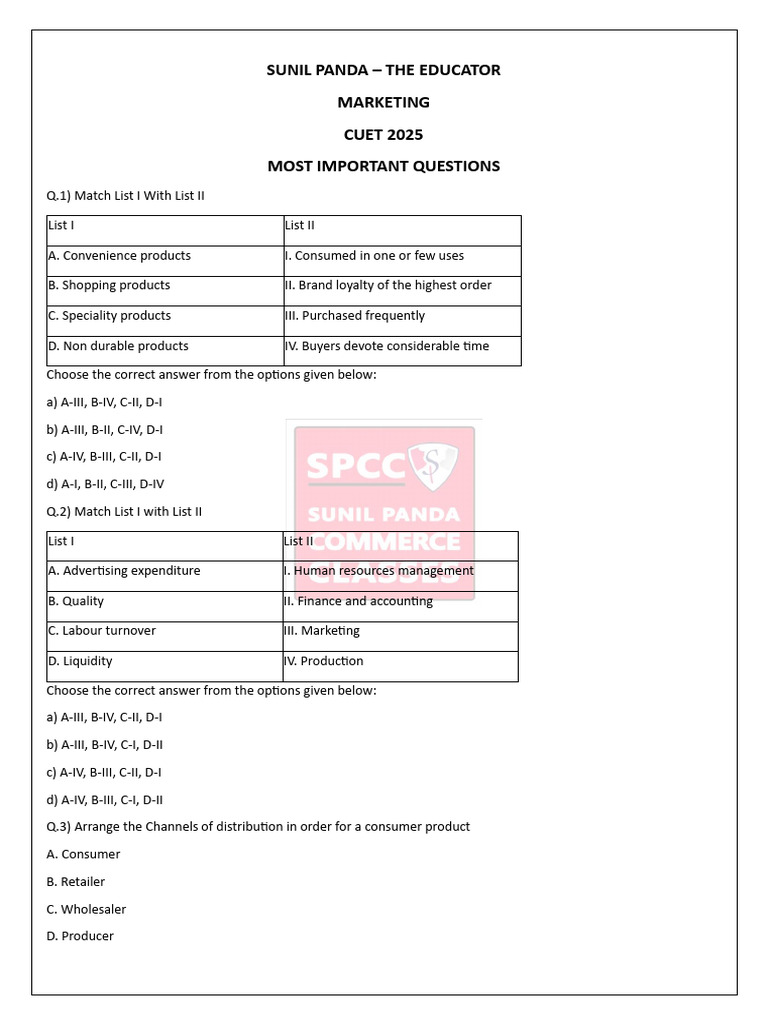 Marketing BST MCQ CUET Questions - 46244704 - 2025 - 02!04!16 - 31 | PDF | Marketing | Swot Analysis