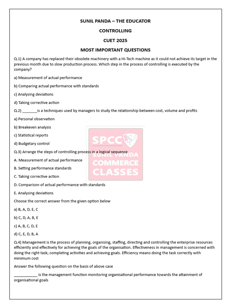 Controlling BST MCQ CUET Questions 46244699 2025 02 04 16 31 1 | PDF | Economies | Business