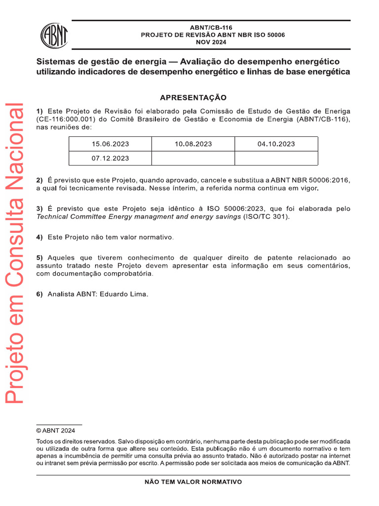 Projeto de Revisão ABNT NBR ISO 50006 | PDF