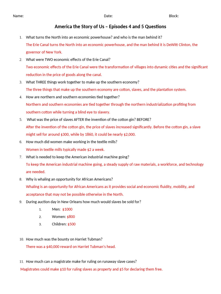 America The Story of Us - Episodes 4 and 5 Questions | PDF | John Brown ...