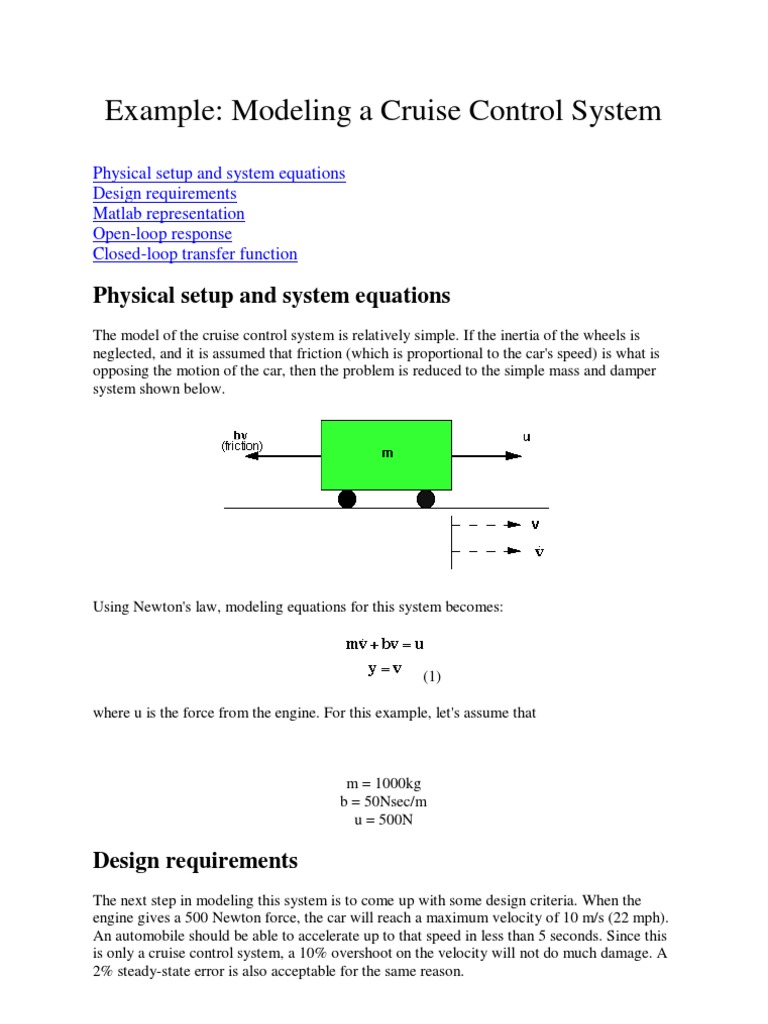 Modeling Control Example Pdf Control Theory Physics