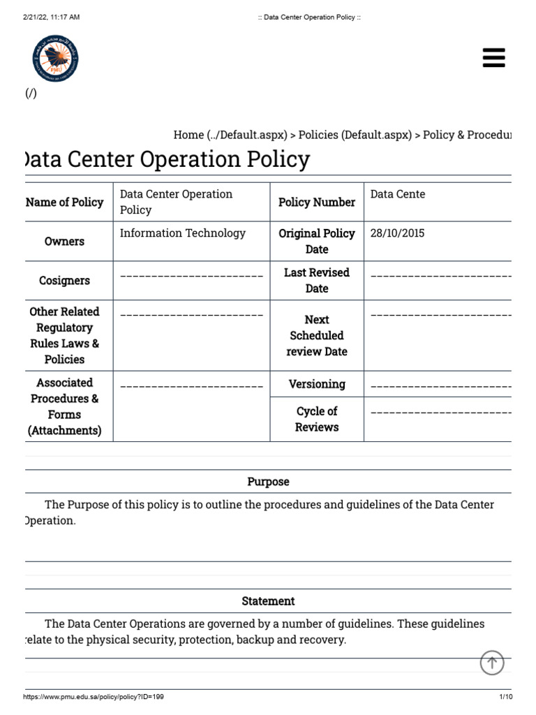 Data Center Operation Policy | PDF | Backup | Computer File