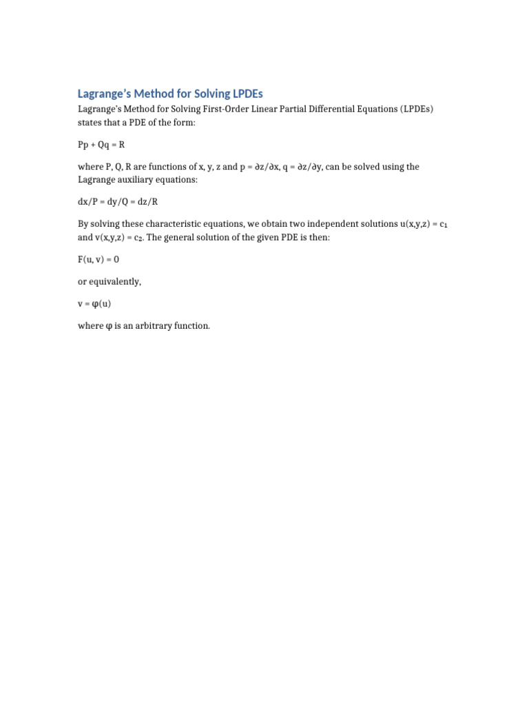 Lagrange Method LPDE | PDF