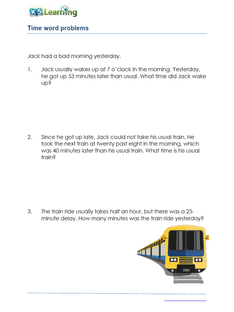 Grade 3 Time Word Problems Worksheet | PDF