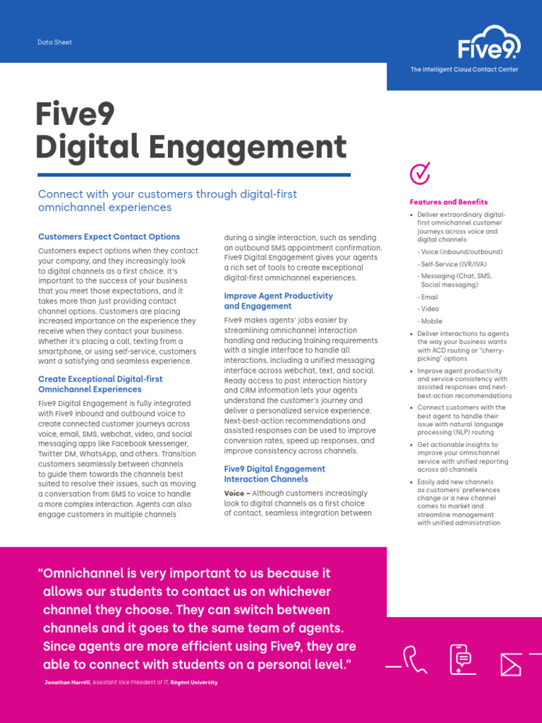Five9 DigitalEngagement Datasheet | PDF | Interactive Voice Response | Call Centre