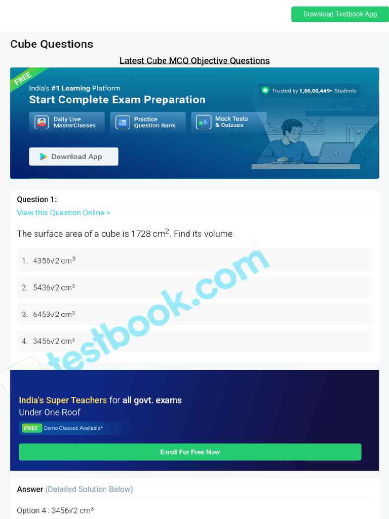 MCQ On Cube 5eea6a1039140f30f369e82f | PDF