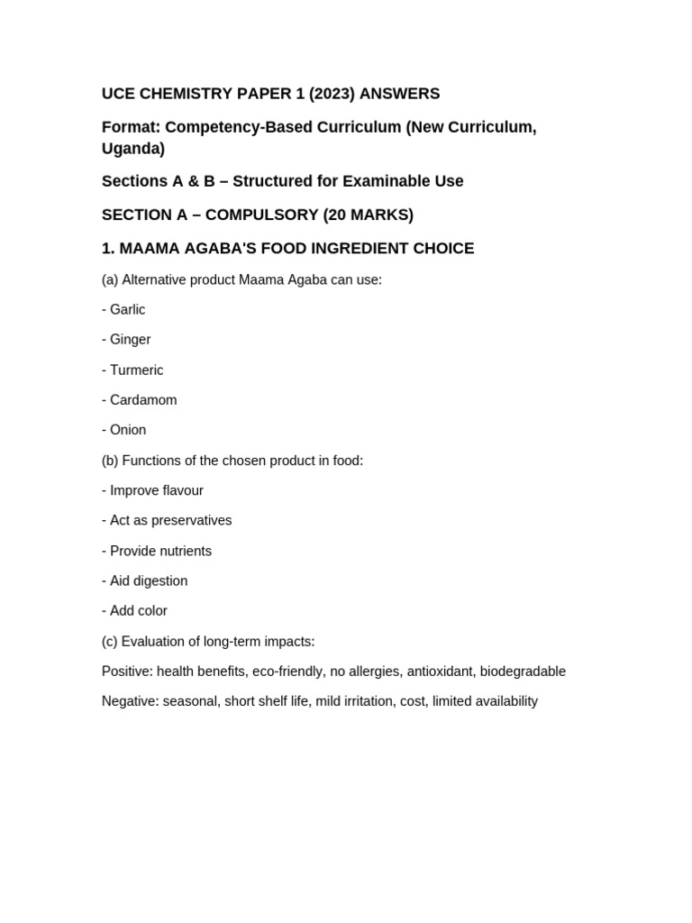 Uce Chemistry Paper1 Answers | PDF