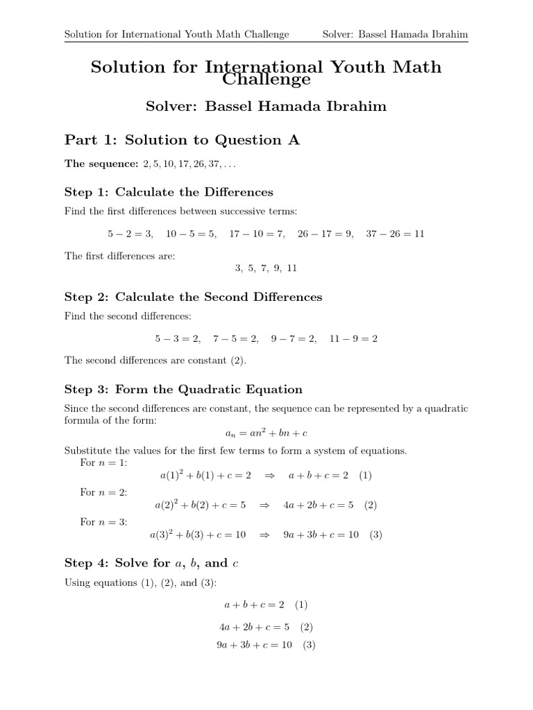 International Youth Math Challenge Solutions | PDF | Quadratic Equation | Recurrence Relation