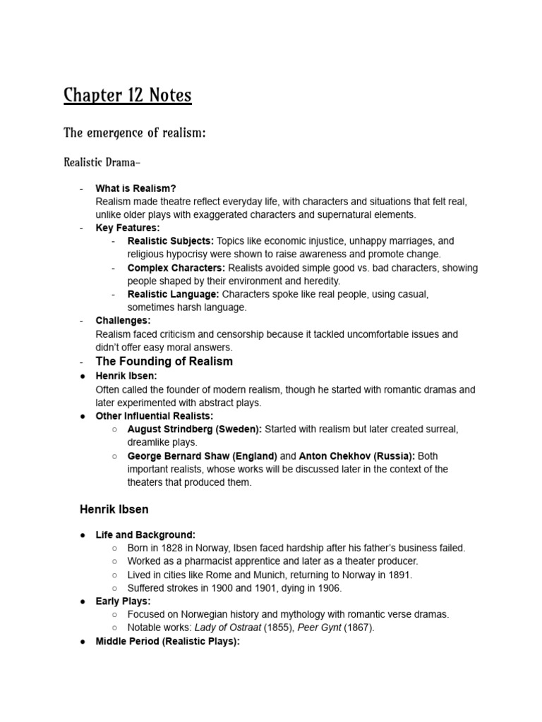 Realism in Theatre: Ibsen and Beyond | PDF | A Doll's House | Theatre