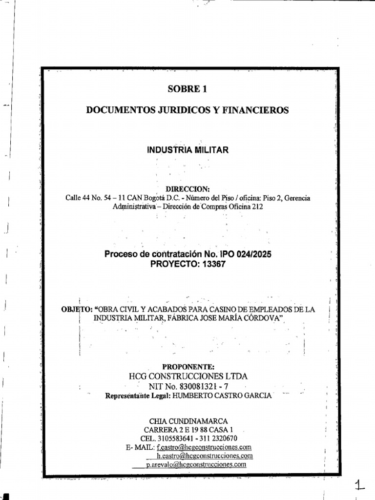 Oferta Jca, Fra, Tca y Eca de HCG Construcciones Ltda Ipo 024-2025 Py.13367 | PDF