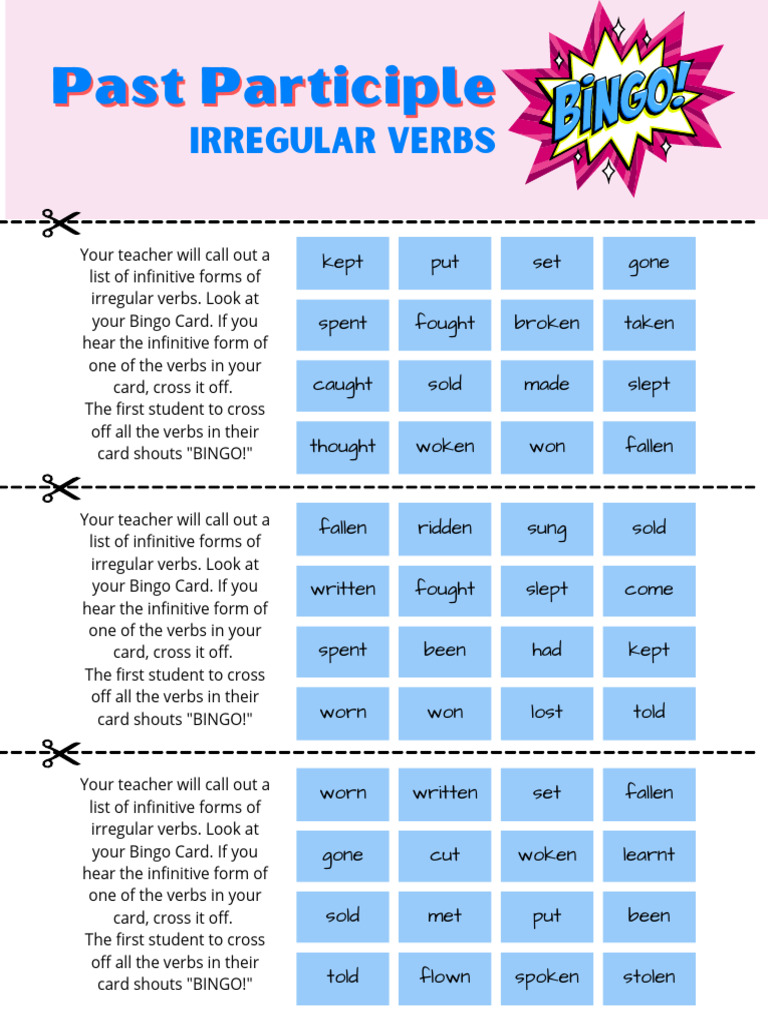 Irregular Past Participle Verbs Bingo Cards - 20241224 - 134804 - 0000 ...