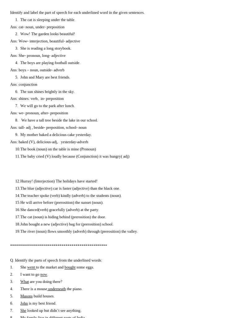 Parts of Speech, Class 5 | PDF