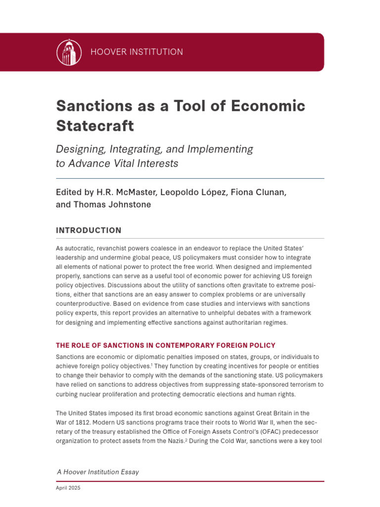 Sanctions As A Tool of Economic Statecraft: Designing, Integrating, and ...