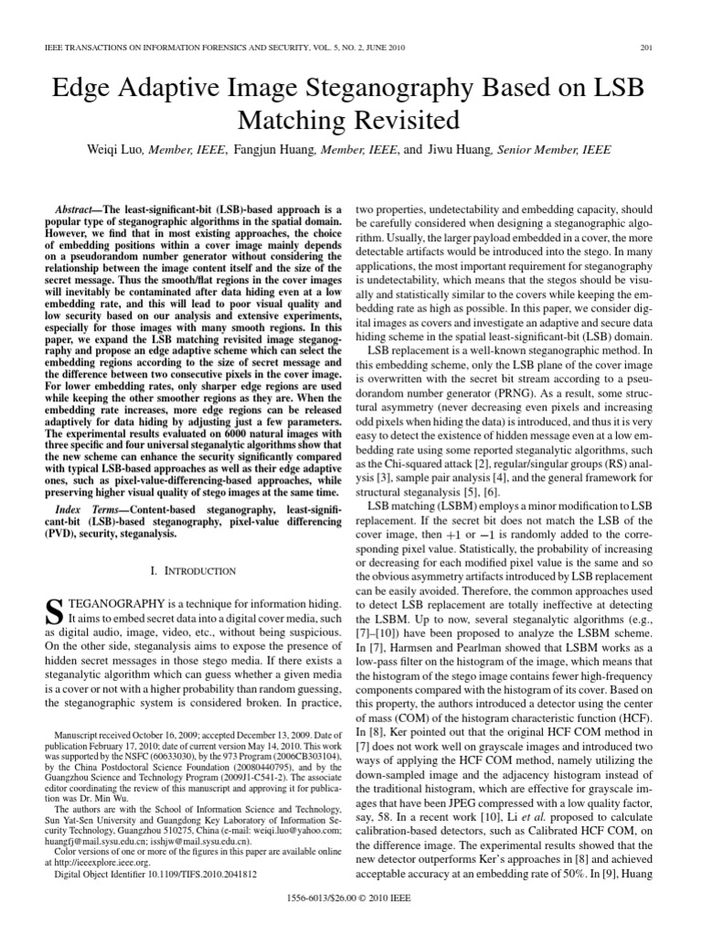 Edge Adaptive Image Steganography Based On Lsb Matching Revisited Pdf Receiver Operating 1732