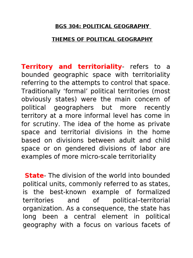 Political Geography Overview Notes | PDF | Geography | Nation