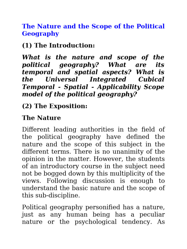 Nature and Scope of Political Geography | PDF | Geography | Science