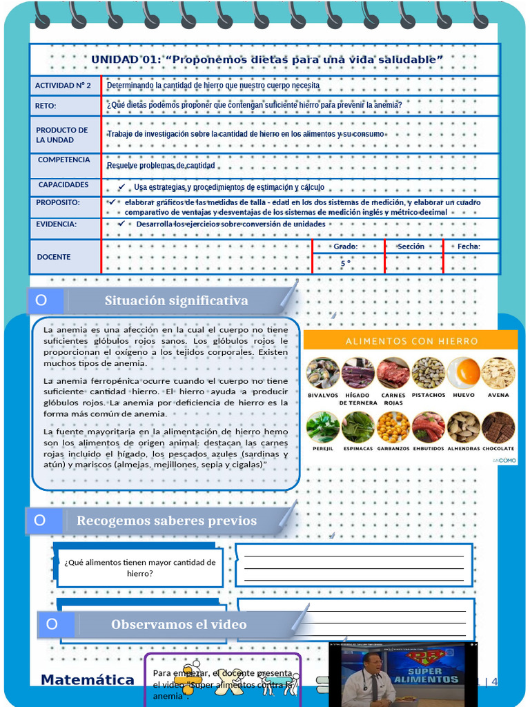Ficha de Actividad S2 (U1) (5° Grado) - MATEMÁTICA | PDF | Alimentos | Hierro