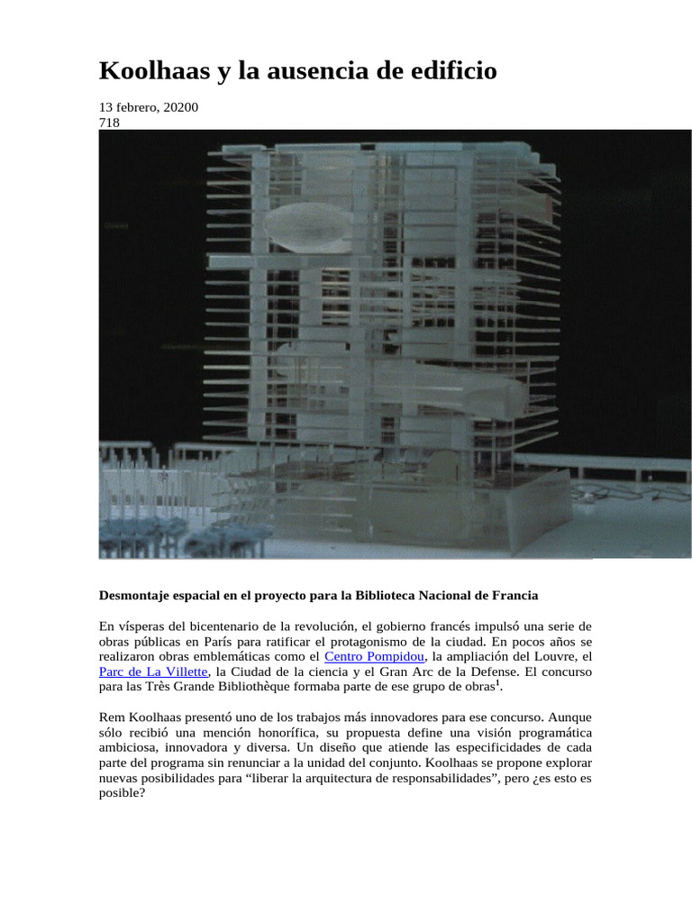 Koolhaas y la Biblioteca Nacional de Francia | PDF | Pensamiento | Libertad