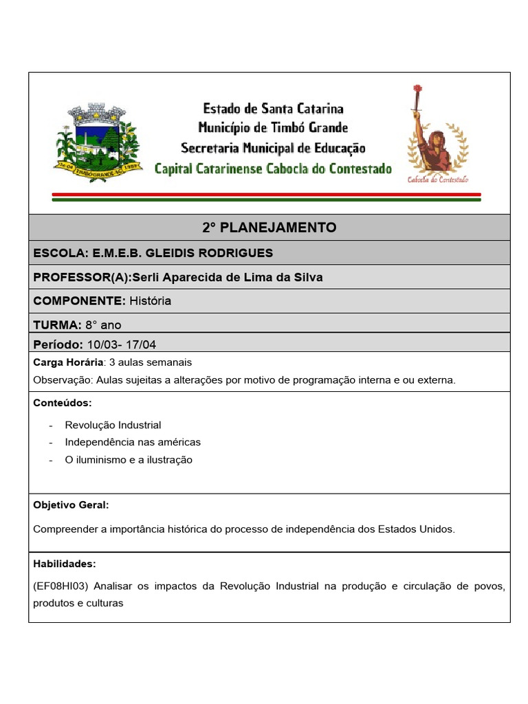 SERLI HIS- 8º ANO GLEIDIS | PDF | Iluminismo | Lição