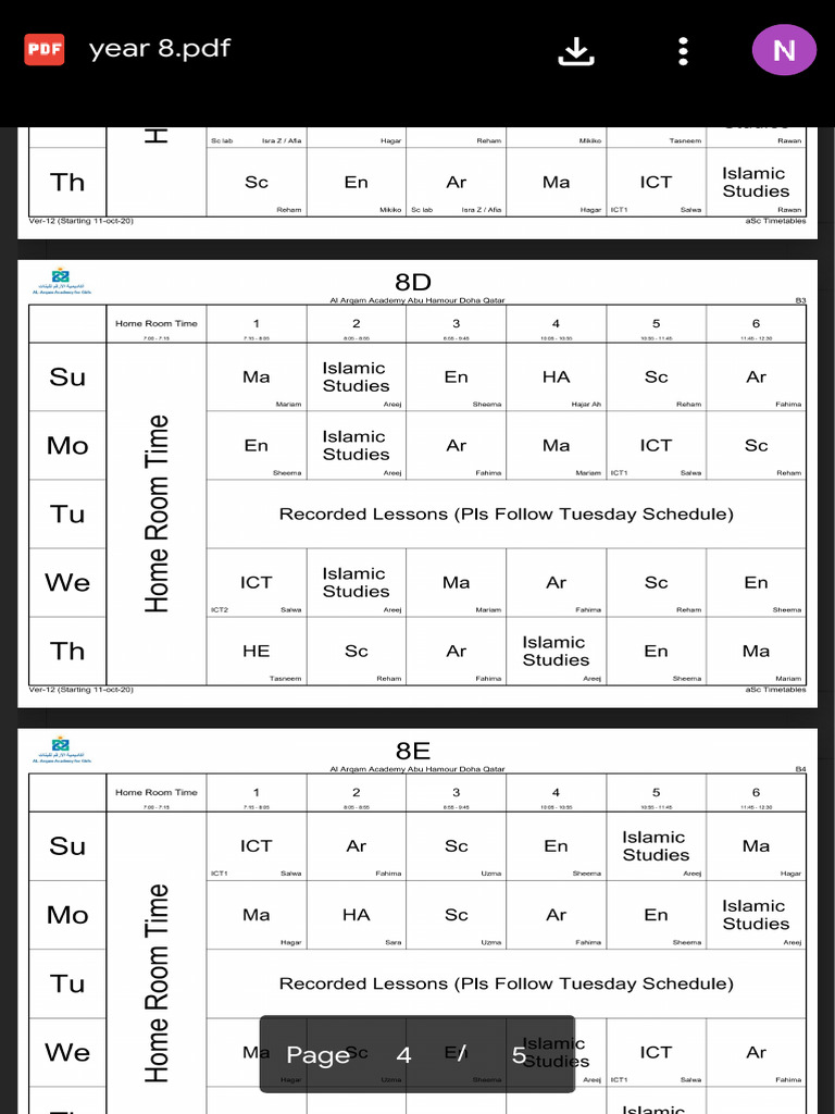 Year 8 Timetable and Recorded Lessons | PDF