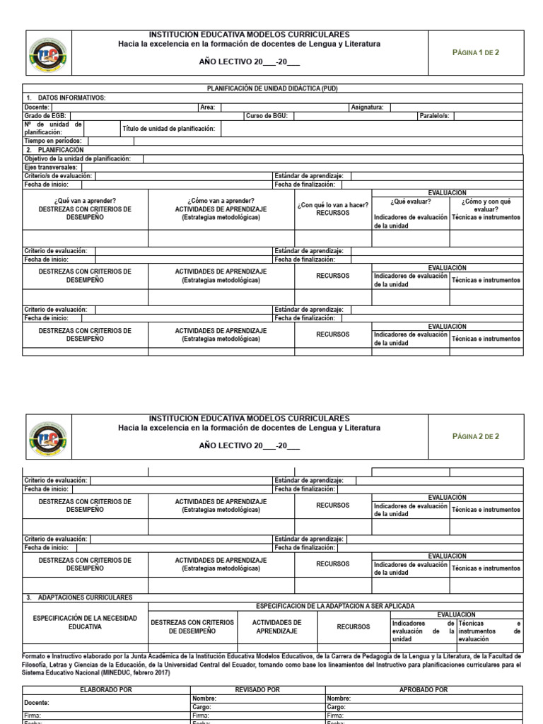 FORMATO-2017-DE-PUD-CON-EST__NDARES | PDF | Evaluación | Aprendizaje