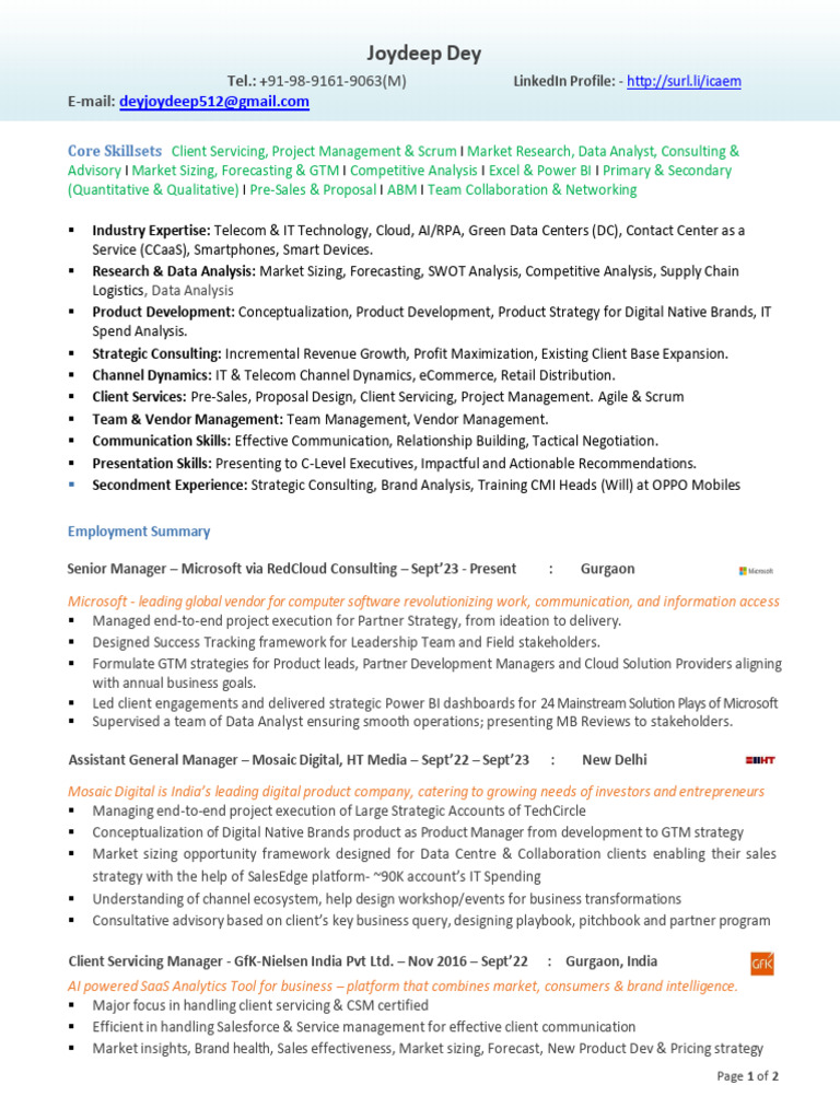 Joydeep Dey CV - 240924 - 013325 | PDF | Microsoft | Brand