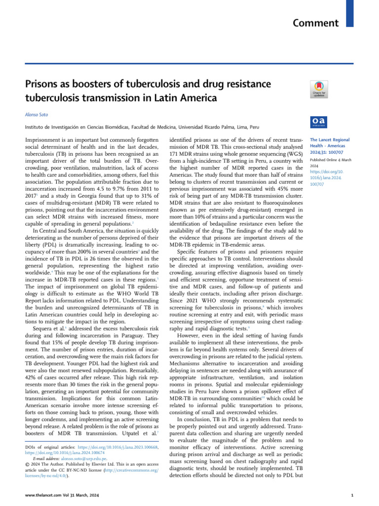 Prisons As Boosters of Tuberculosis and Drug Resis | PDF | Tuberculosis | Health Sciences