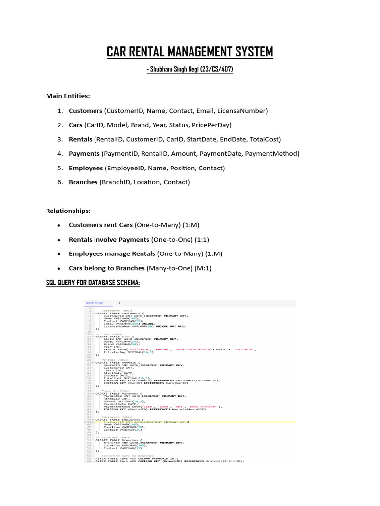 CAR RENTAL MANAGEMENT SYSTEM - Shubham Singh Negi | PDF