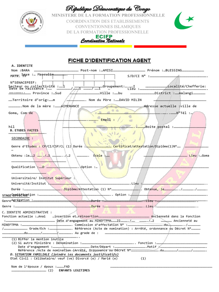 Fiche D'identification Agent 31 Mai 2024 PDF | PDF