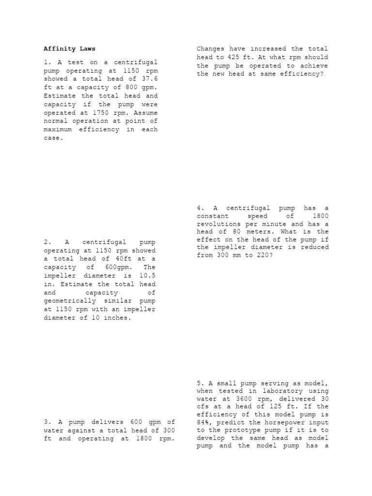 Affinity Laws | PDF | Pump | Hydraulics