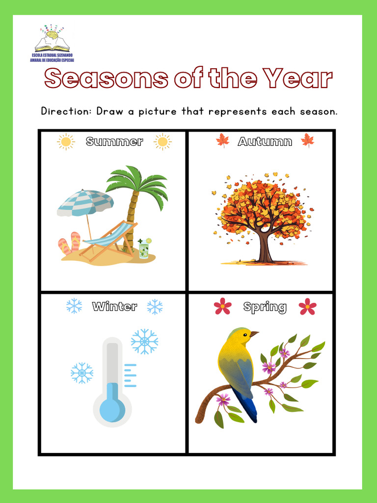 Colorful Illustrative Seasons of The Year Drawing Worksheet | PDF