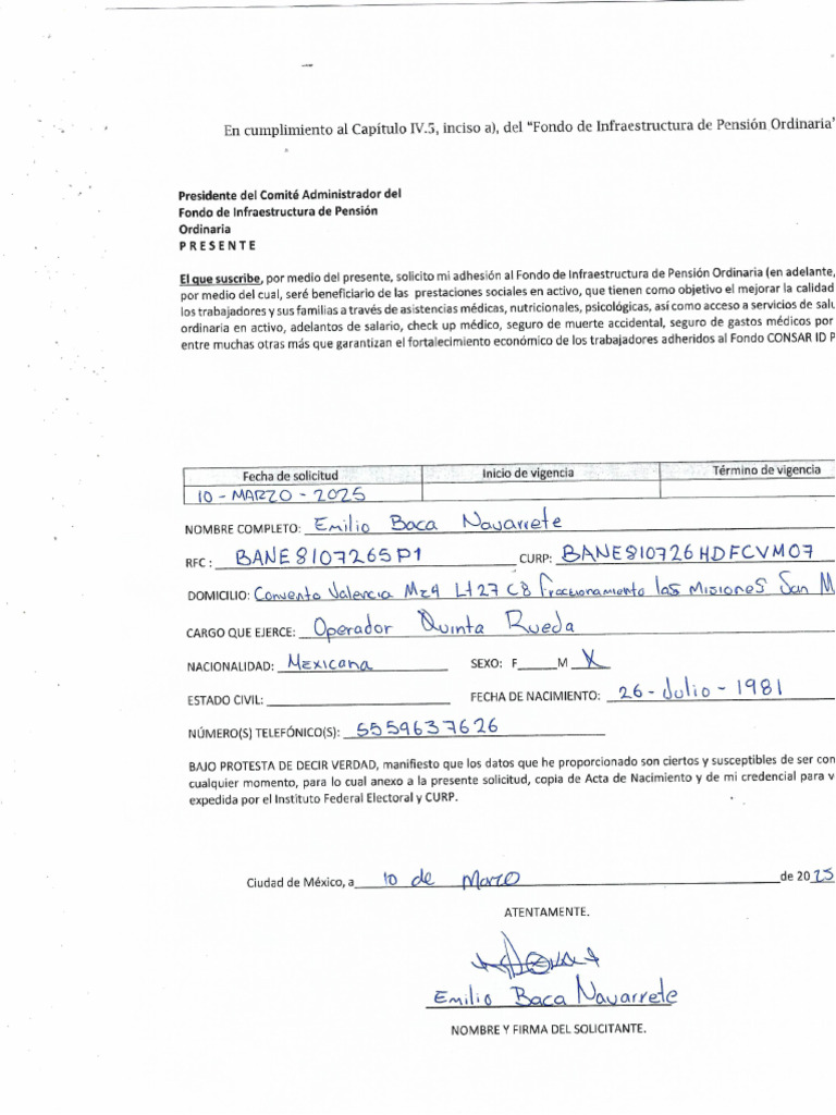 FORMATO DE ADHESION EMILIO VACA NAVARRETE | PDF