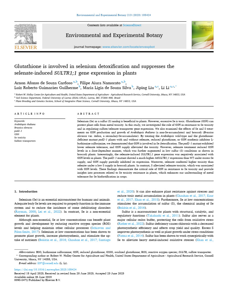 Glutathione Is Involved in Selenium Detoxification and Suppresses The ...