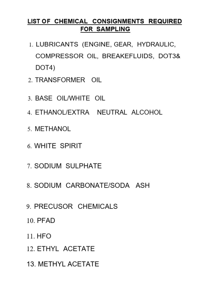 Chemical Consignments for Sampling | PDF