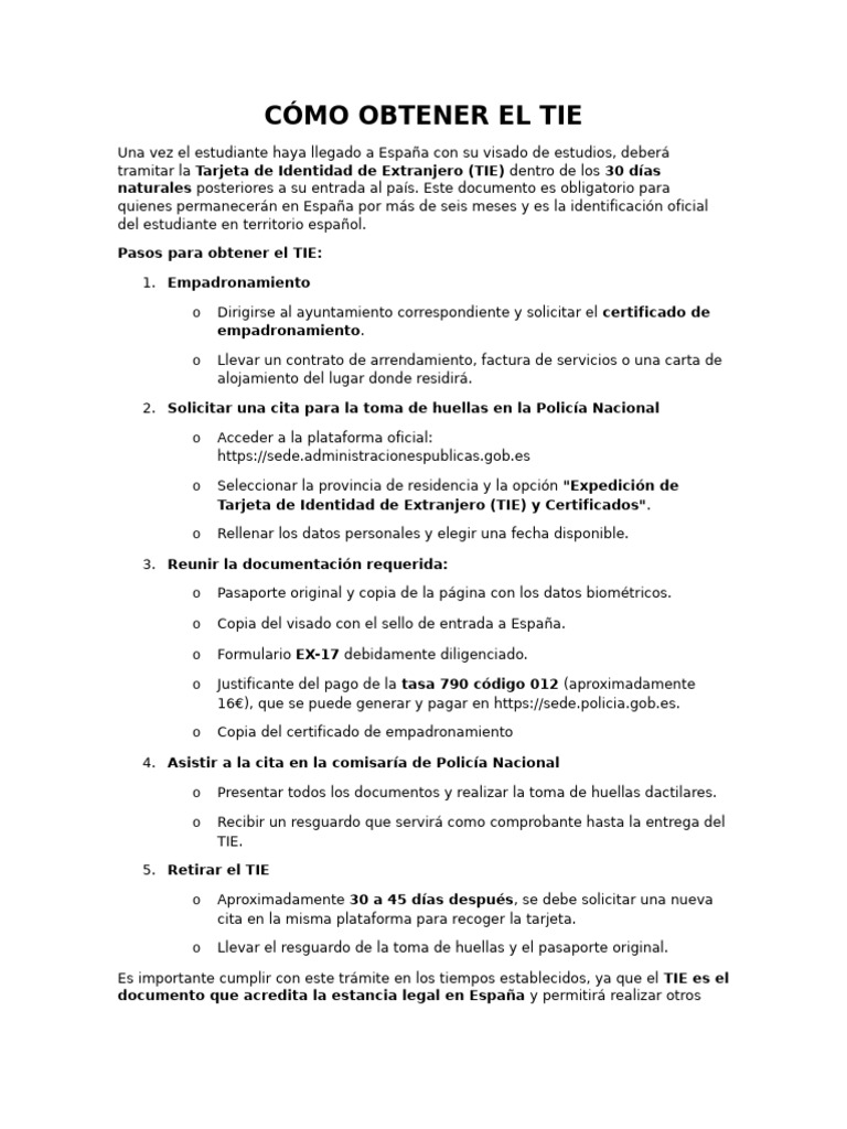 Cómo obtener el TIE en España | PDF | Gobierno y personalidad