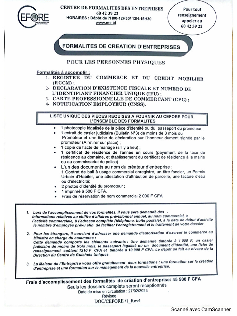 Fiche de Renseignements Cefore | PDF