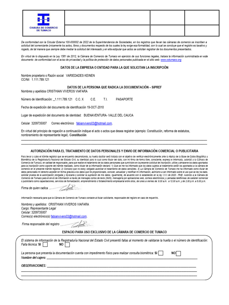 F-R1-25 FORMATO SOLICITUD DE INSCRIPCIÓN V4 Ok | PDF