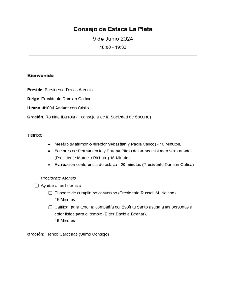 Consejo de Estaca La Plata | PDF