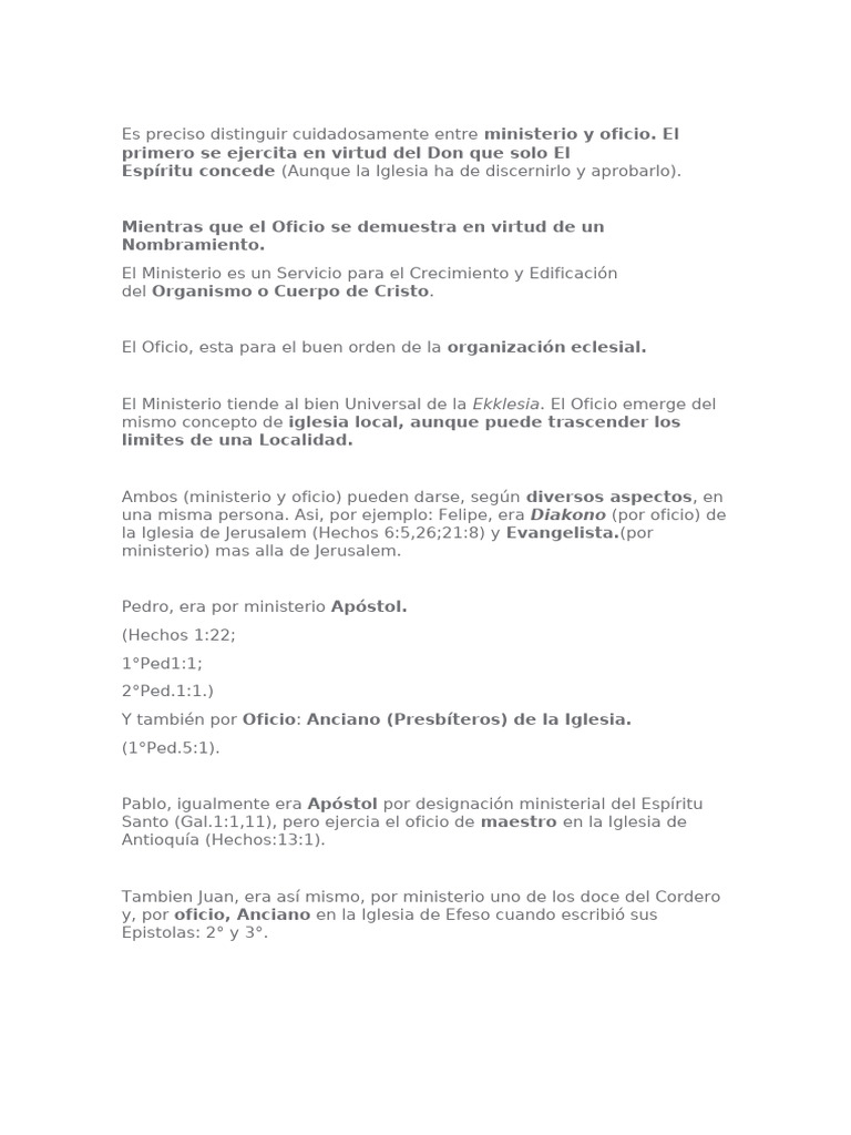 Modulo Iii Diferencia Entre Ministerio y Oficio | PDF