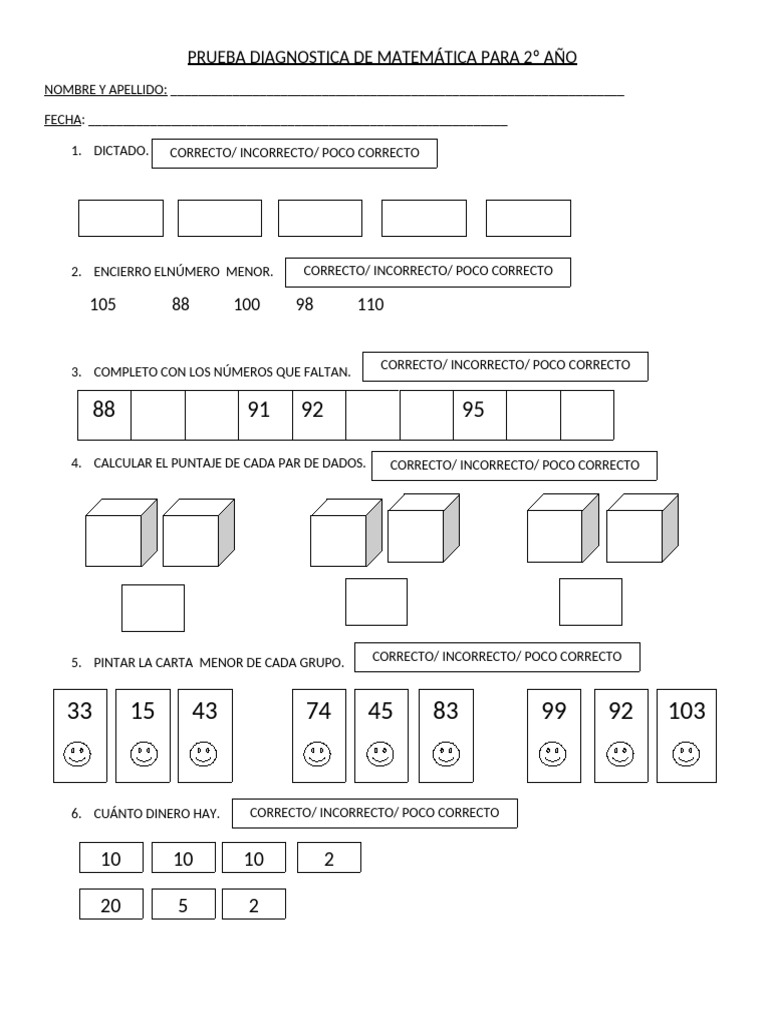 Prueba Diagnóstica 2º Año Matemáticas y Lenguaje | PDF
